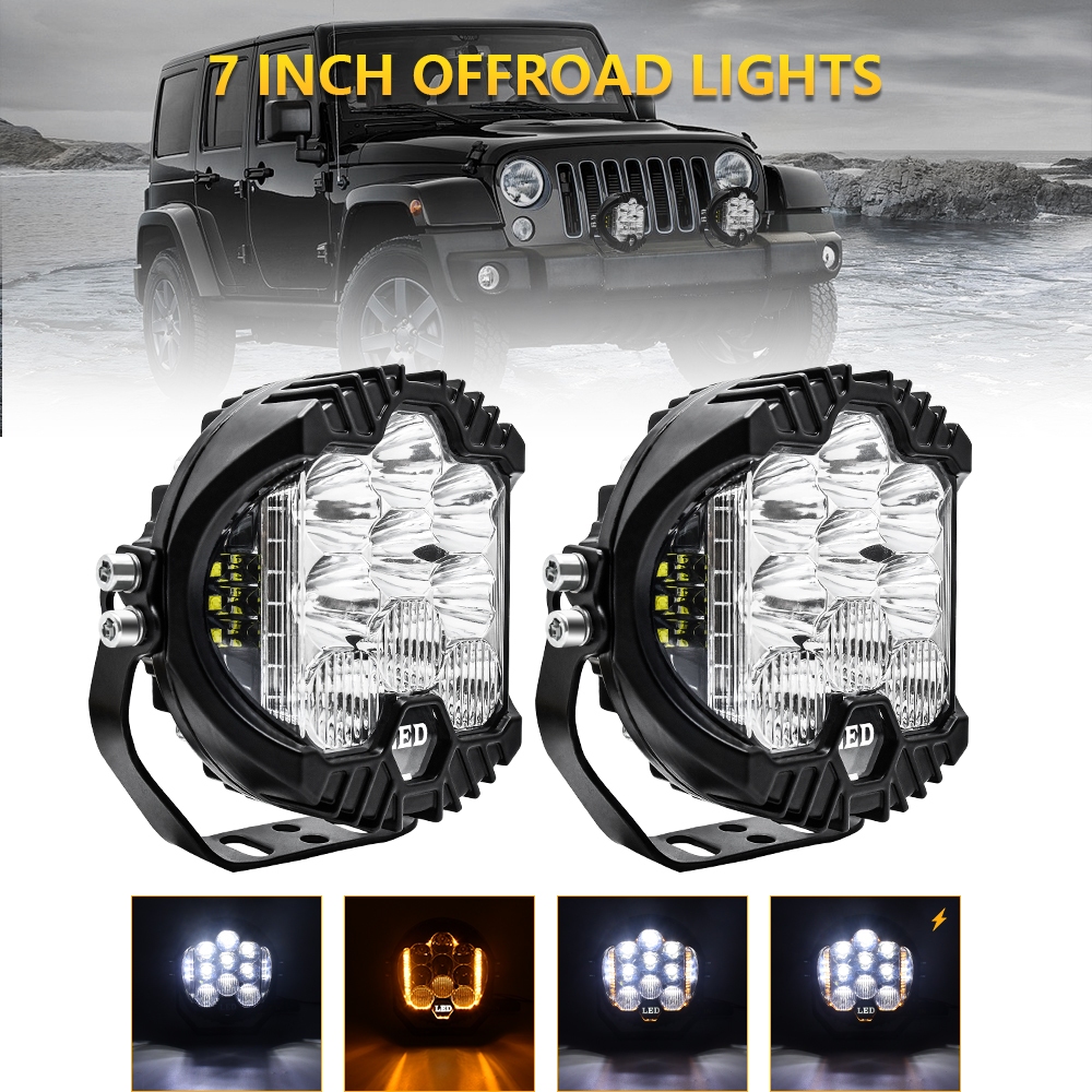 7 Inch Led Work Light Spot Flood Light with DRL Strobe Light 4 Modes ...