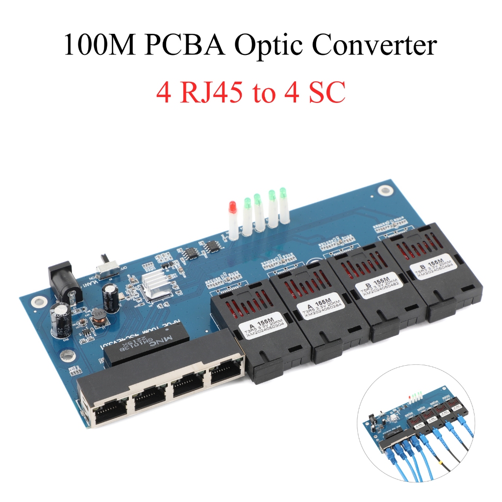 10M/100M Fiber Optic Media Converter PCBA Board 4 RJ45 to 4 SC 2A+2B ...