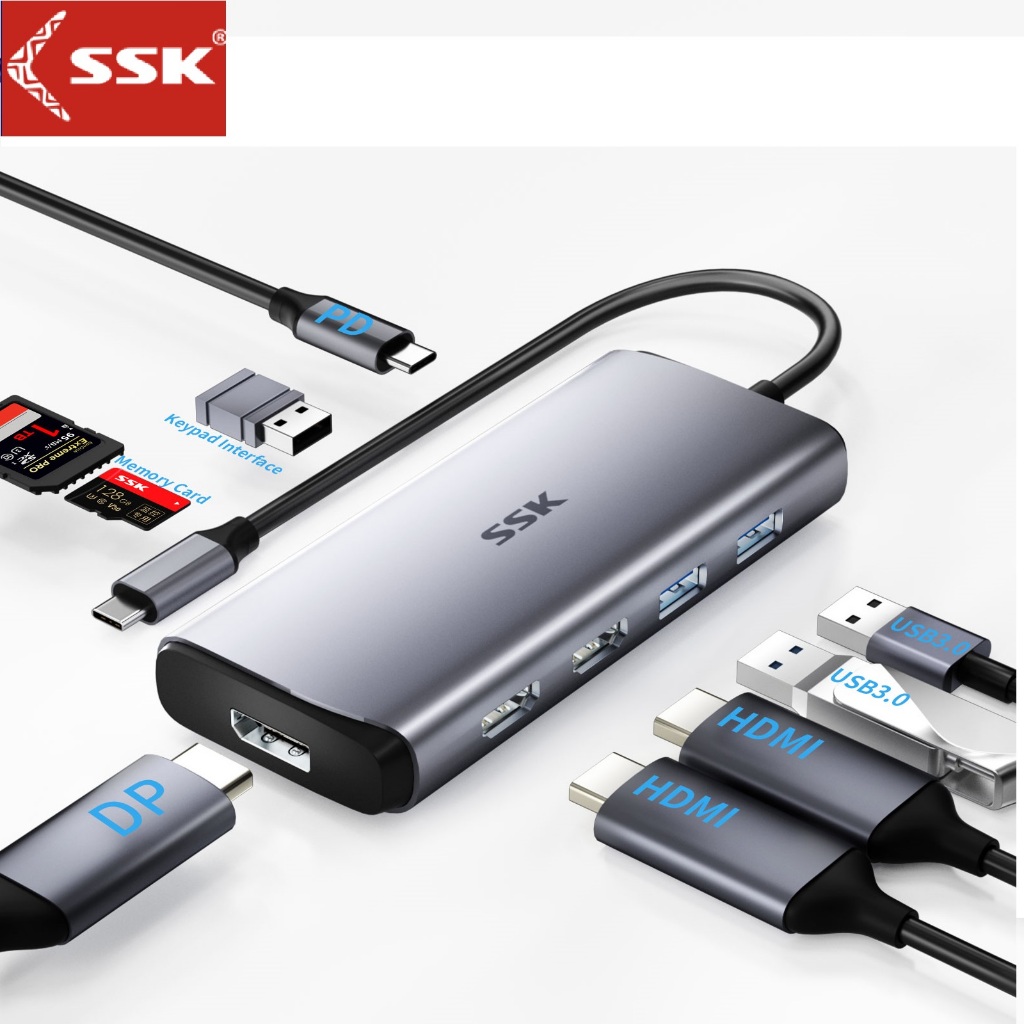 SSK SC217 8K HDMI HUB USB C HUB HDMI Docking Station Displayport 100W ...