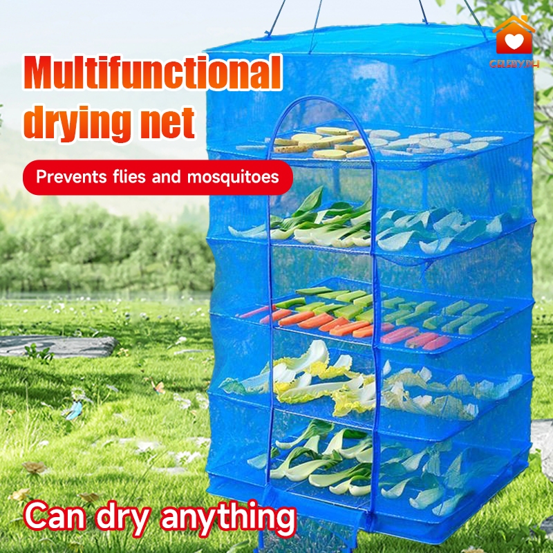 Geleby Foldable 3 Layers Drying Net Hanging Vegetable Fish Dishes Dryer ...