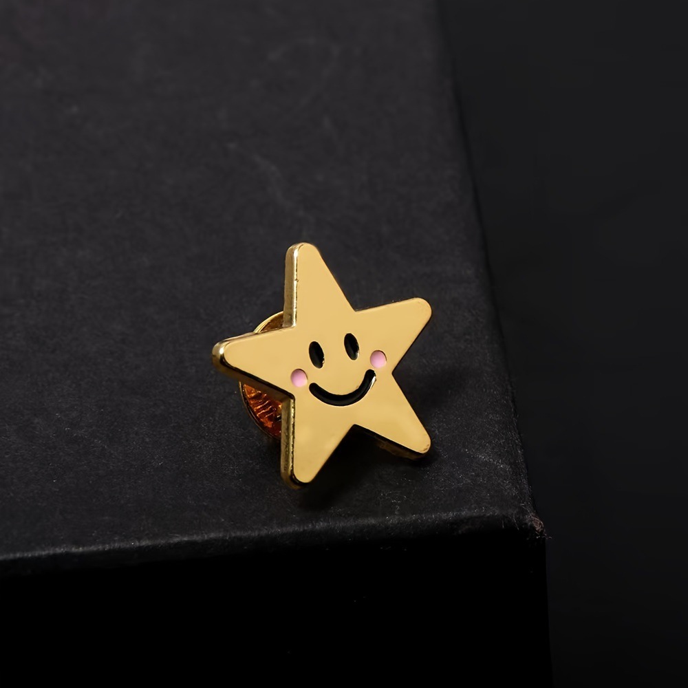 Smiling Face Gold Color Star Shape Novelty Enamel Pin Lapel Pins Brooch ...