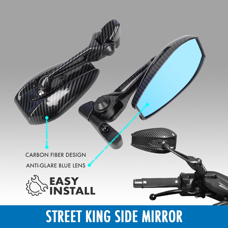 Motorcycle Side Mirror V1 Carbon Street King Anti-glare Adjustable Blue ...