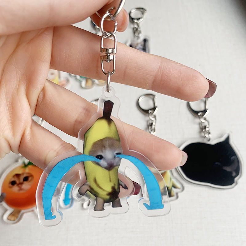 Funny Keychain Banana Cat Acrylic Creative Key Chain Bag Pendant ...