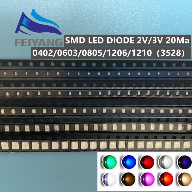 100pcs 0402 0603 0805 1206 1210(3528) 5730 5050 2835 smd led Red Yellow ...