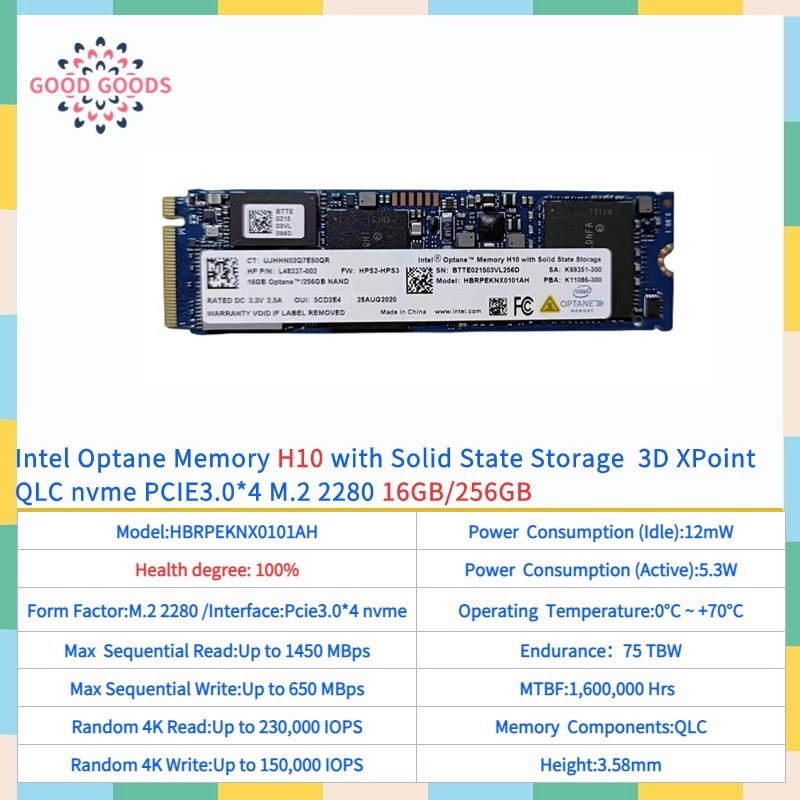 Intel Optane Memory H10 with Solid State Storage 64L 3D QLC 16GB/256GB ...