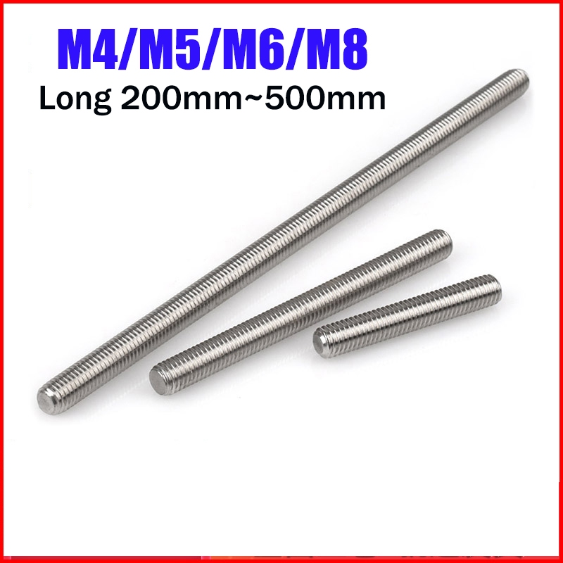 M2~M8 Stainless Steel Threaded Rods Metric Thread Stud Bolts Long 200mm ...