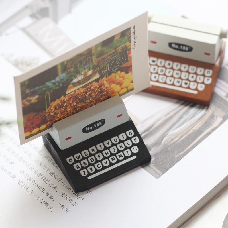 Wooden Typewriter Card Holder Vintage Photo Stand Card Memo Clips ...