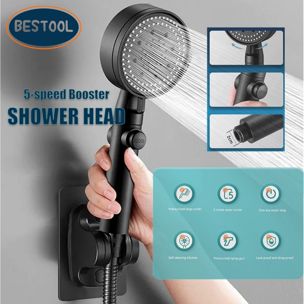 5-speed Booster Shower Head High Pressure Shower Head One-Key Stop ...