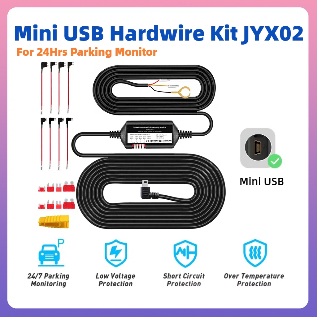 Mini-USB Hardwire Kit 12/24V to 5V for Dash Cam 24H Park Mode ...