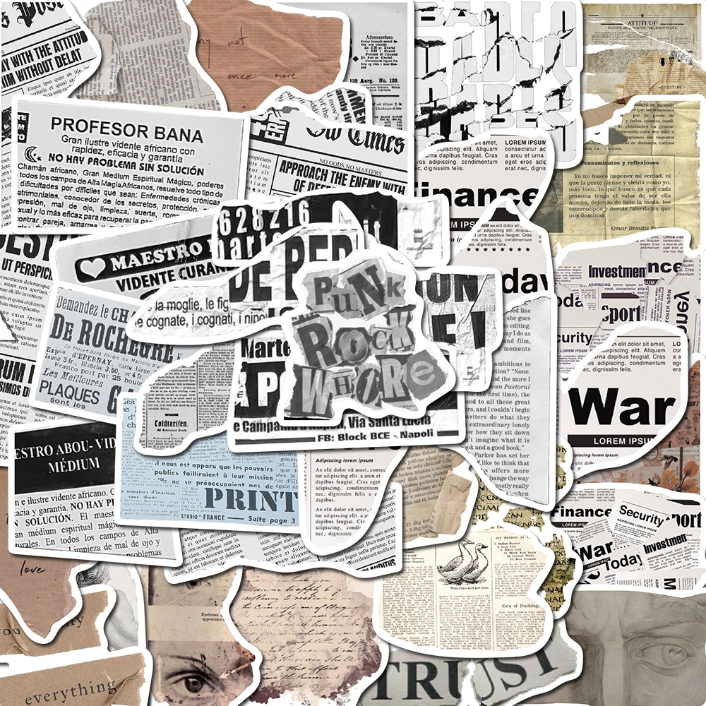 52pcs Newspaper Fragments Text Retro Art Stickers Exquisite and ...