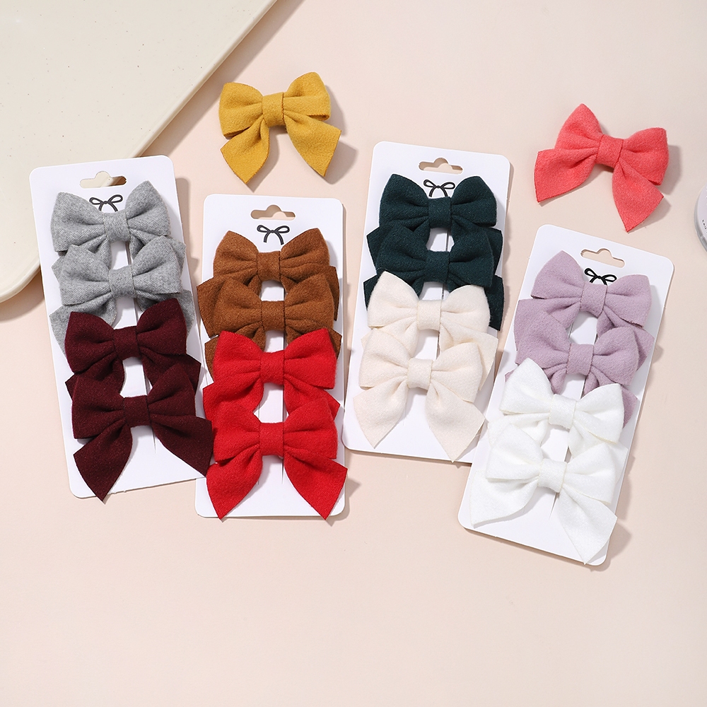 4Pcs/Set Solid Color Bowknot Hair Clips Set for Girls Boutique Sweet ...