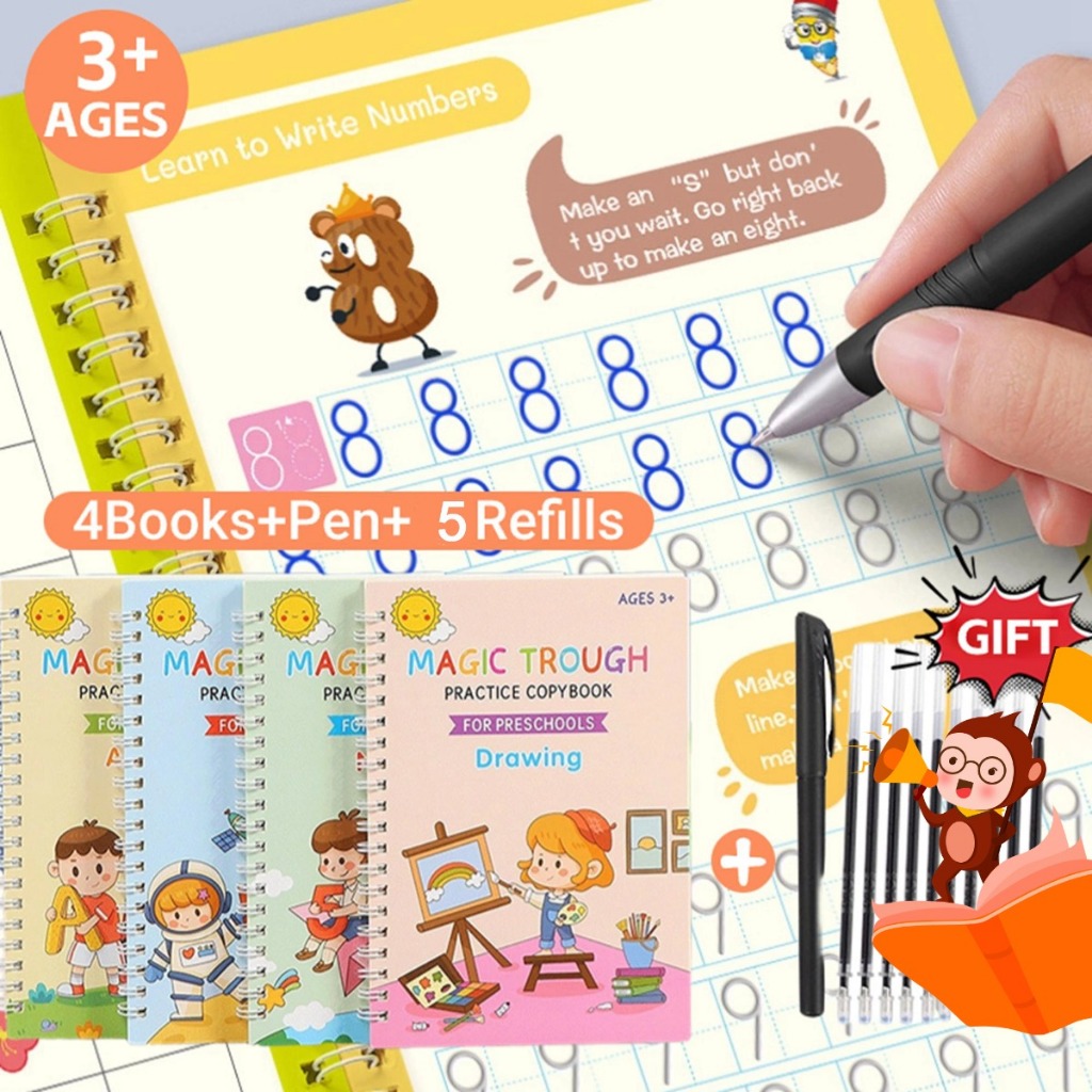4 Pcs Set Kids Copybook English Practice Writing Book Reusable Learning ...