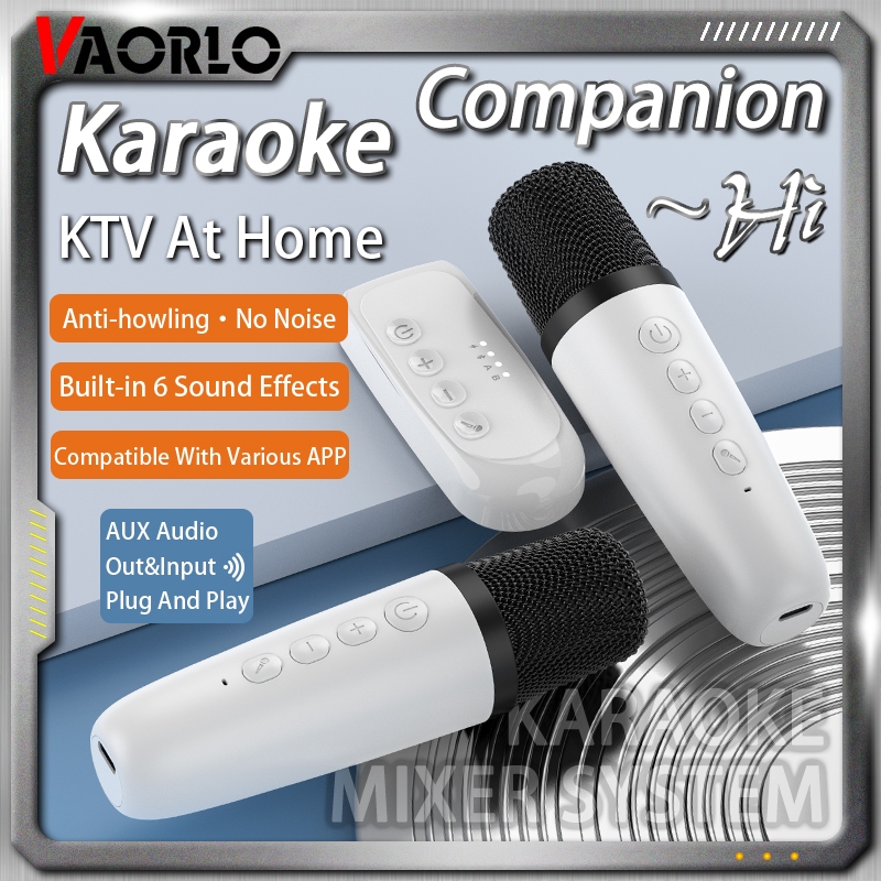VAORLO Wireless Microphone + Bluetooth Receiver Karaoke For Two Low Latency HD Transmission For ...