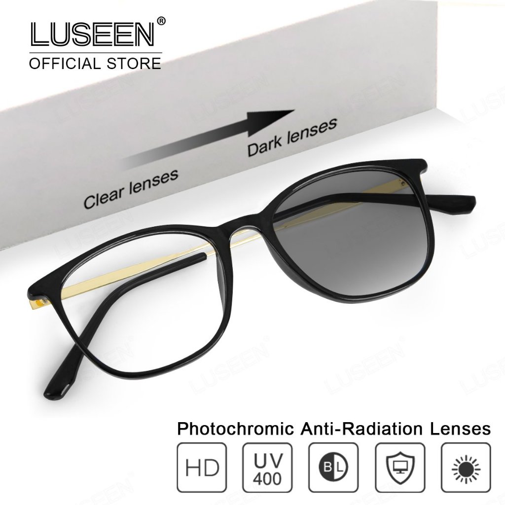 LUSEEN Photochromic Anti Radiation Eyeglasses Round Frame for Woman Men ...