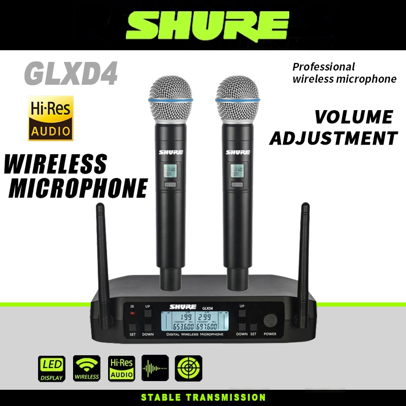Shure Wireless Microphone GLXD4 Dual Handheld Microphone with Receiver Professional Mic UHF ...
