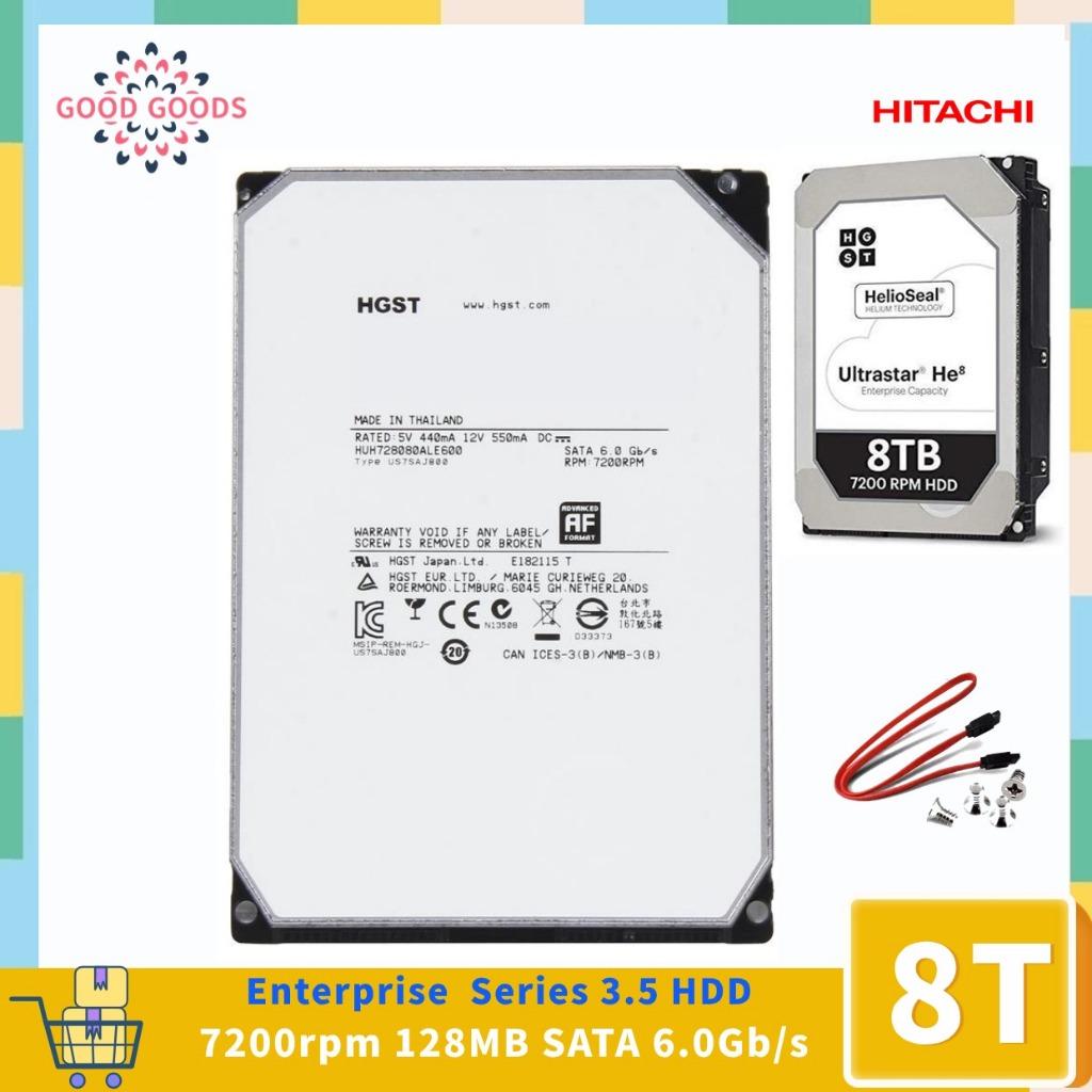 Hitachi/HGST Ultrastar He8 8TB HDD 7200 RPM 256MB Cache SATA 6.0Gb/s 3.5" Internal Enterprise ...