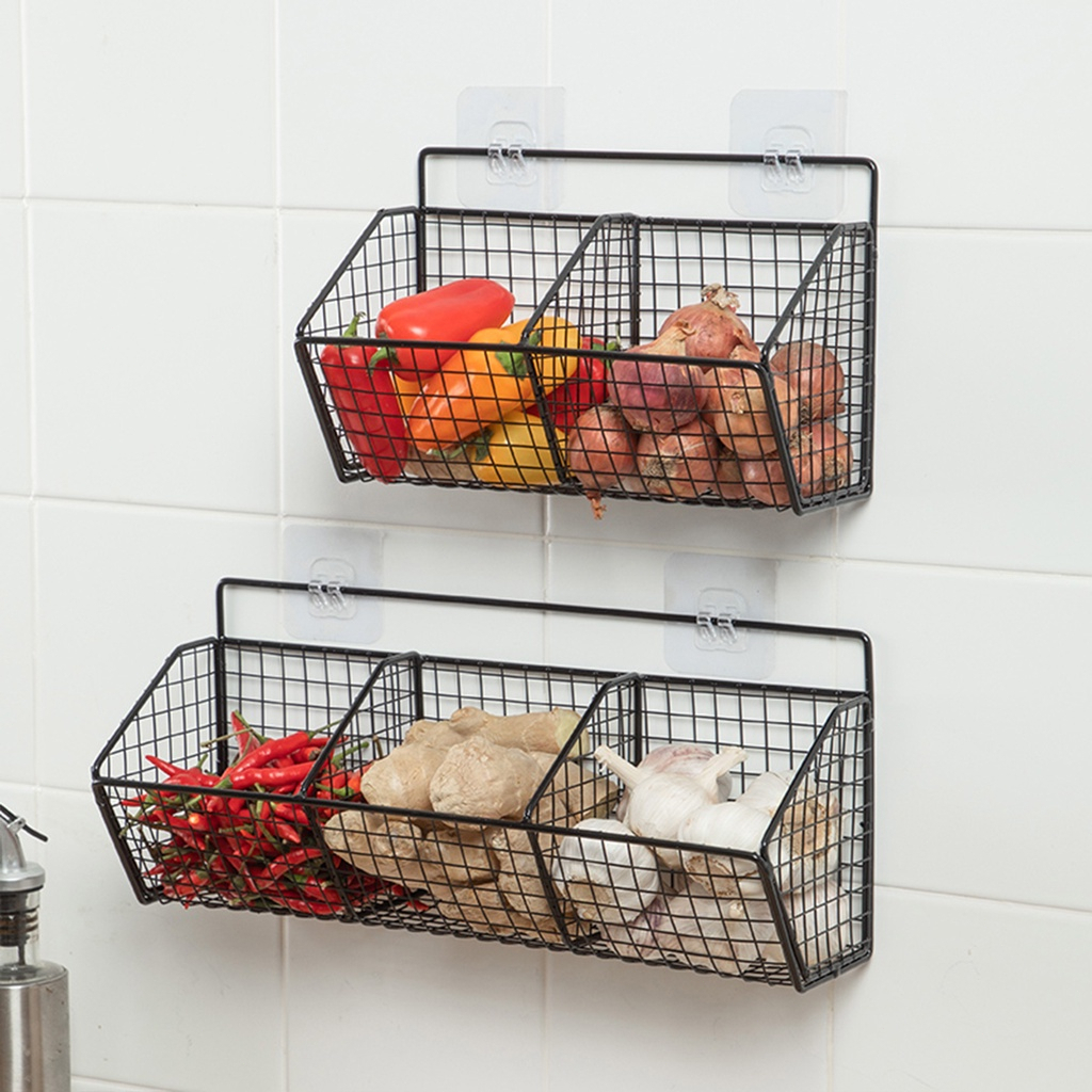 Kitchen Organizer Rack Wall Mounted Spice Storage Holder Fruit Basket ...
