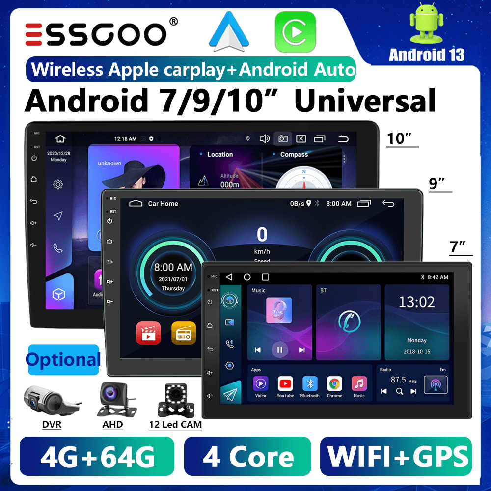 ESSGOO 4+64GB Universal Android Car Radio Bluetooth/GPS/FM Touch Screen carplay&android auto Car ...