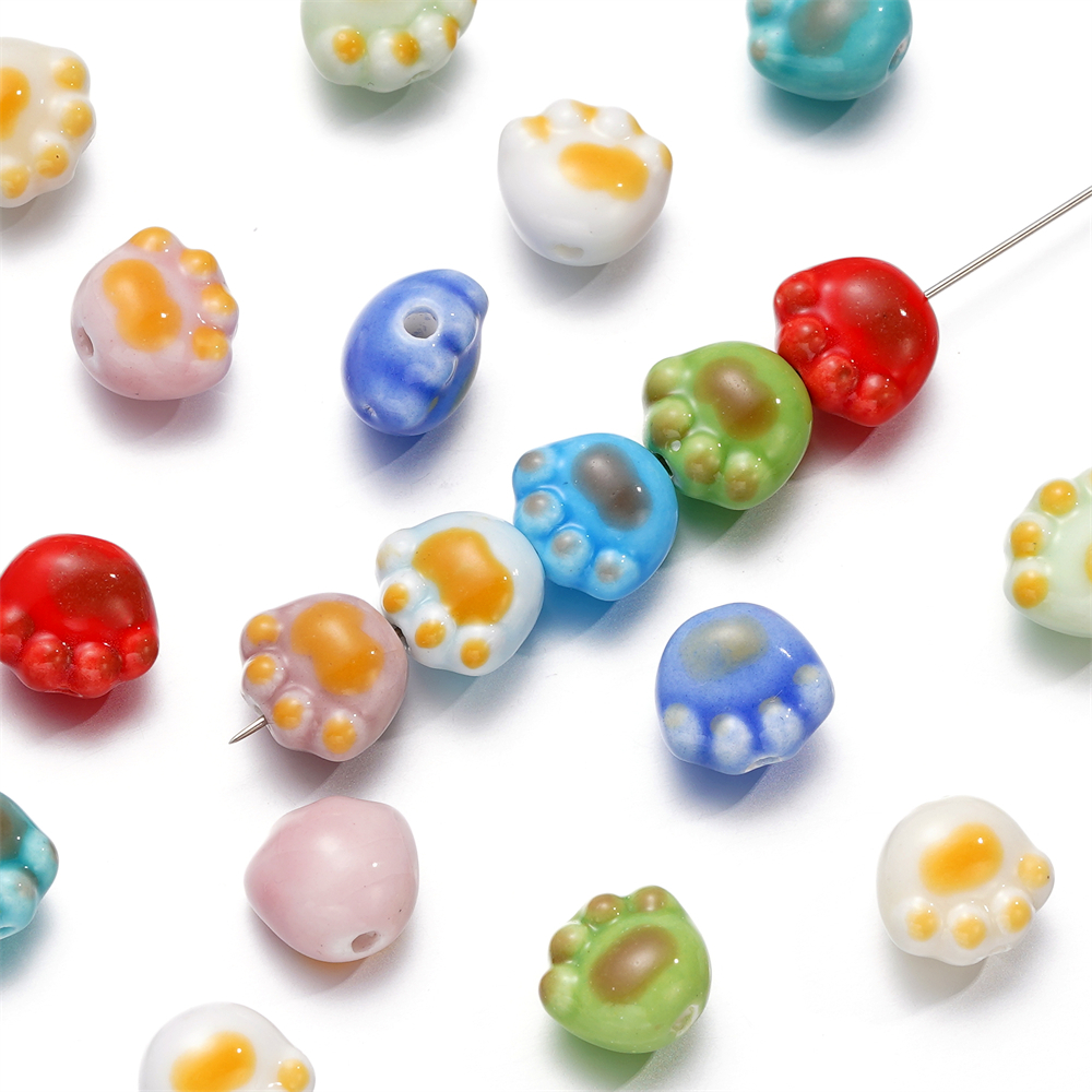 St. kunkka 2-10Pcs Ceramic Beads Colorful Cute Cartoon Cat Claw Beads ...