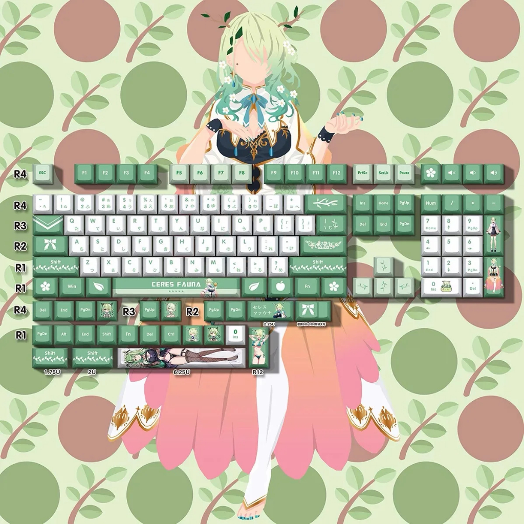 132 Keys Ceres Fauna keycaps PBT Vtuber Hololive Key Cover DYE ...
