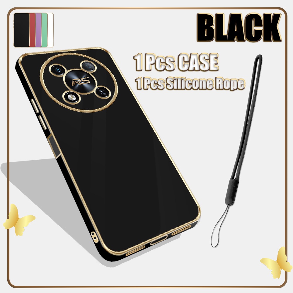 For Itel RS4/S666LN Electroplated Straight Edge Case with Lanyard ...