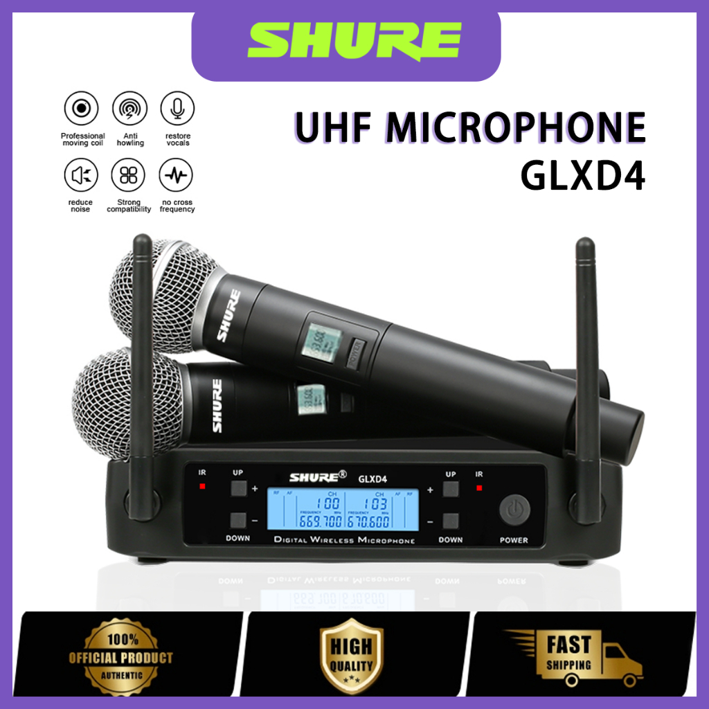 SHURE GLXD4 Original UHF Professional Wireless Microphone Dual Mic For Party bKaraoke | Shopee ...