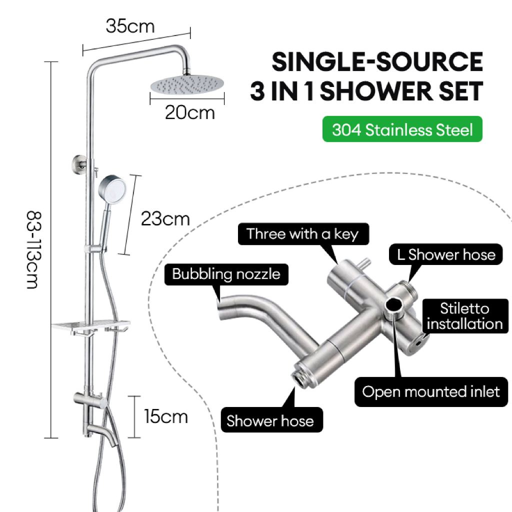 XTEN 304 Stainless Steel Single Point Shower Set with Faucet 3 way ...