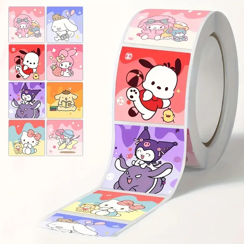 500Pcs/Roll Sanrio Cartoon Sticker DIY Tape Kuromi Pacha Dog Ania Anime ...