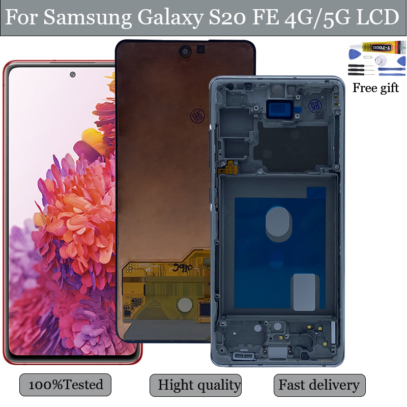 Original AMOLED For Samsung Galaxy S20 FE 4G 5G LCD Display Touch Screen With Frame Replacement ...