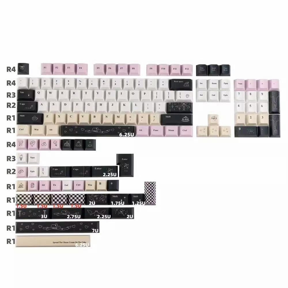 143 Keys Cute Cream Keycaps Cherry Profile Keycap PBT Dye Sublimation ...