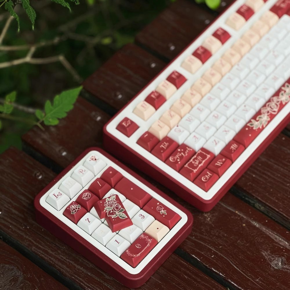 138 Keys Red Rose Keycaps KCA/Cherry Profile Keycap PBT Dye Sublimation ...