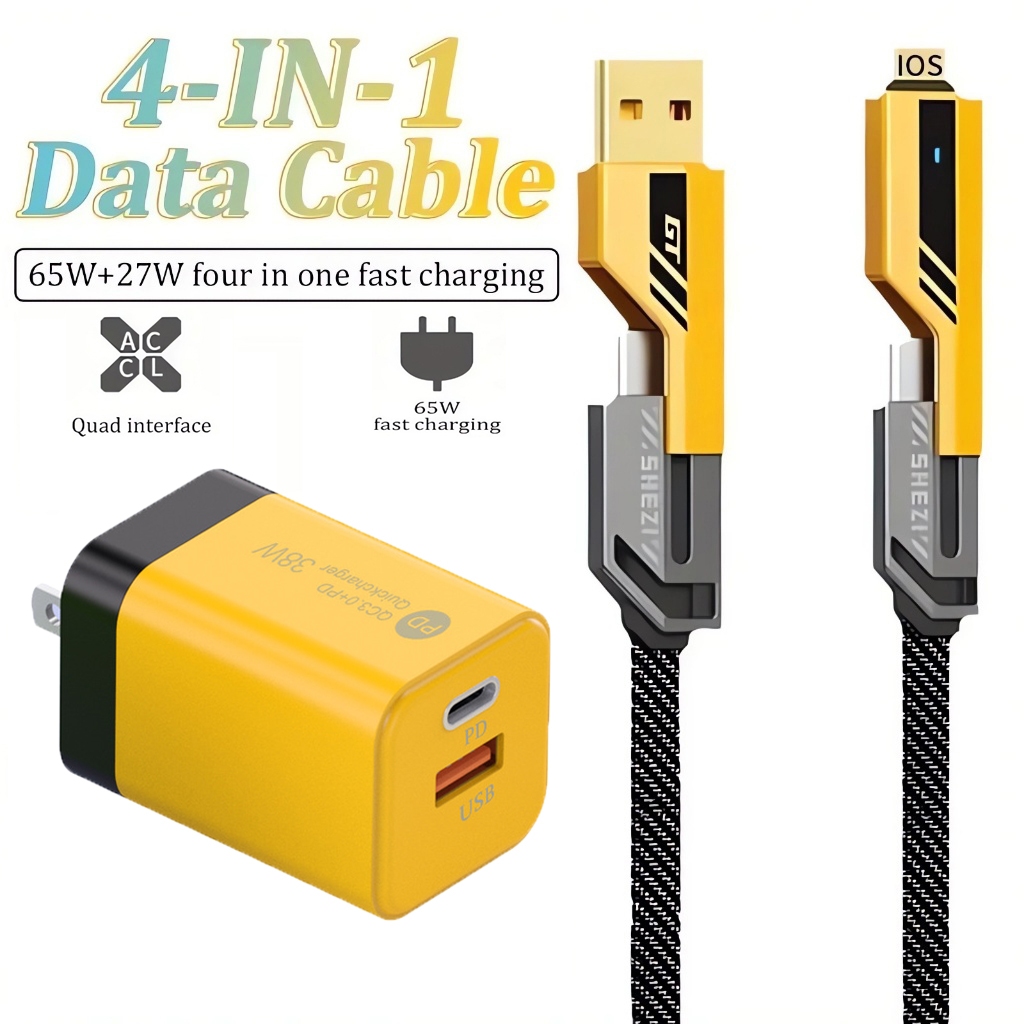 4 in 1 USB Charging Cable 38W USB-A+USB-C Adapter PD 65W Multi-function ...