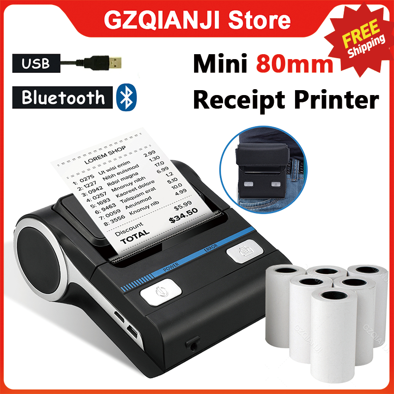 Thermal Receipt Printer 80mm Portable Bluetooth Printer Compatible with ...