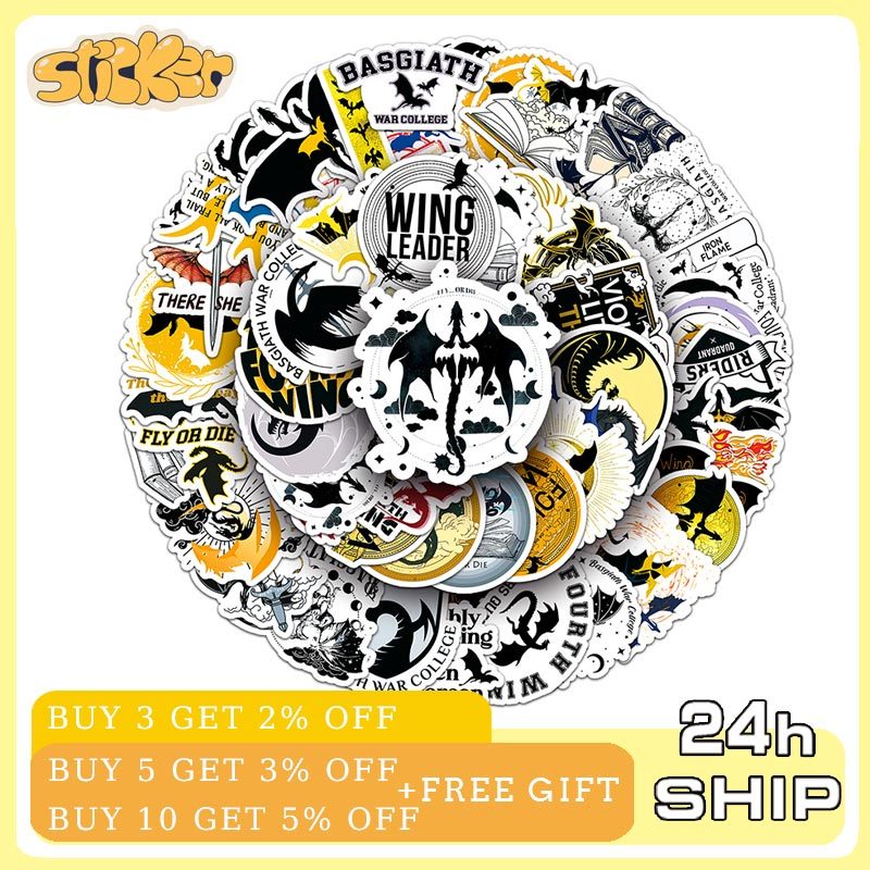 50pcs Classic Novel Fourth Wing Stickers For Laptop Luggage Guitar ...