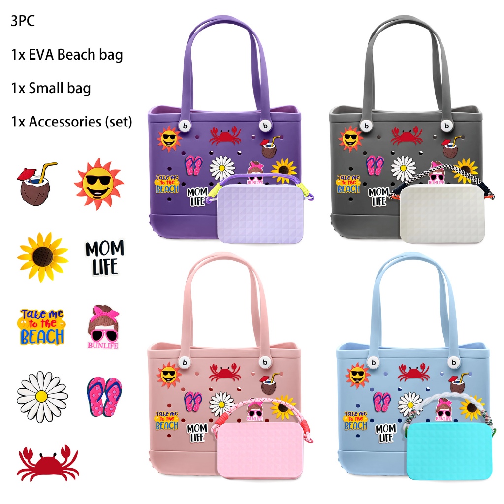 EVA Rubber Beach Tote Bag with Small Storage Bag, Waterproof ...