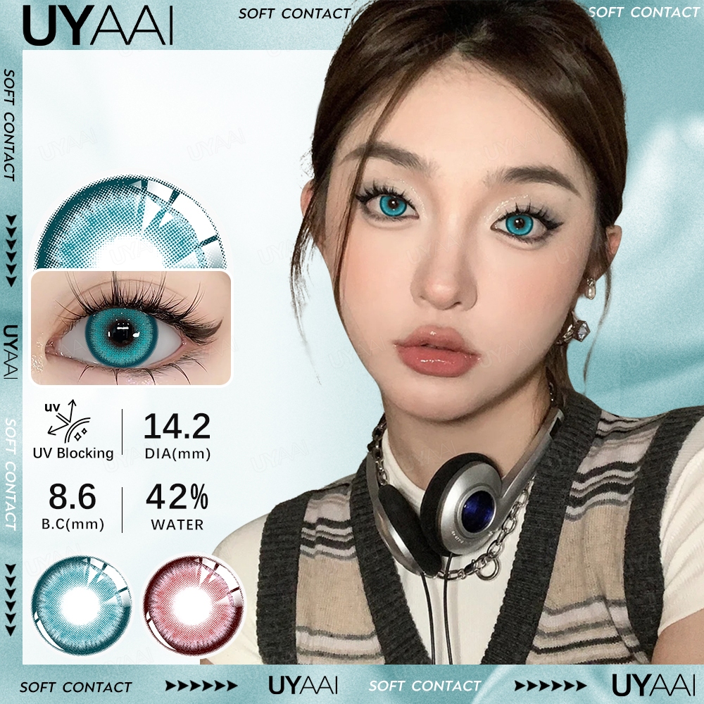 UYAAI Contact Lens 1 Pair Cyan Cosplay Contact Lens Pink Yearly Used ...