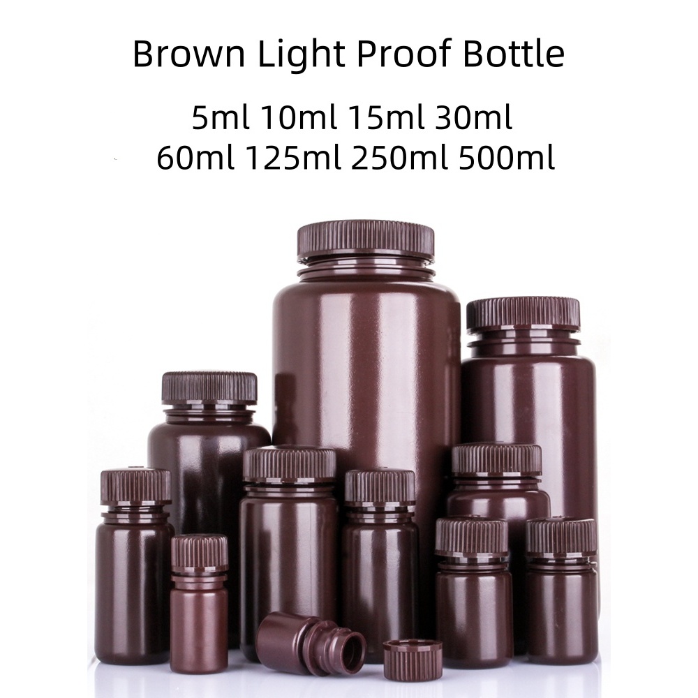 5ml 10ml 15ml 30ml 60ml 125ml 250ml 500ml Brown PP Plastic Cylindrical Chemical Container ...