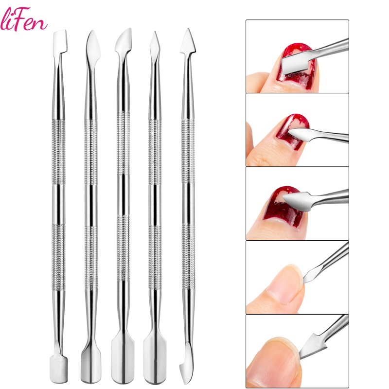 Stainless Steel Cuticle Pusher Remover Spoon Trimmer Metal Double Sided ...