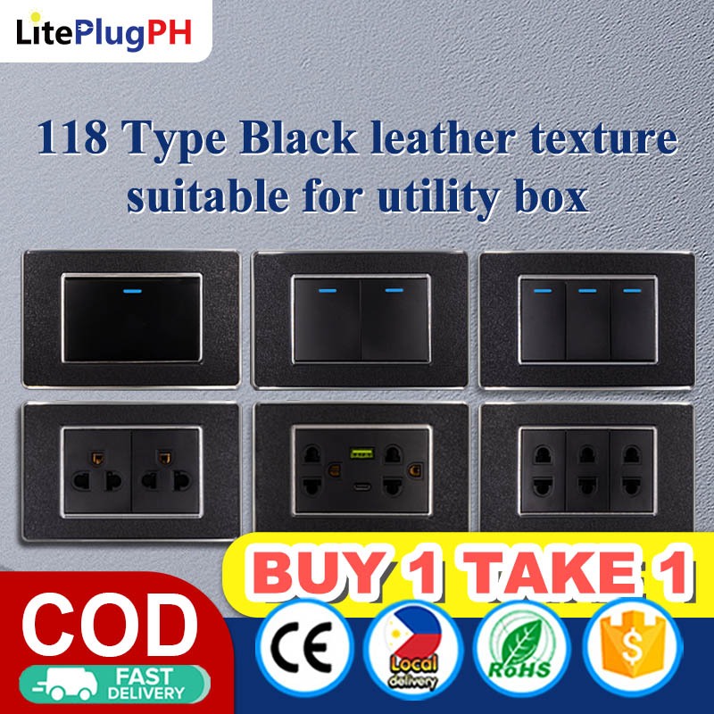 LP 【BUY 1 TAKE 1】Wall Switch Black Power Socket Panel 1 2 3 4 Gang ...