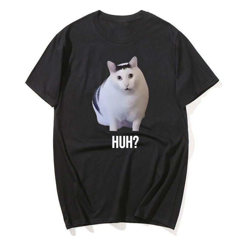 Cat Saying Huh? Funny Meme T-Shirt Men Women 100% Cotton Breathable ...