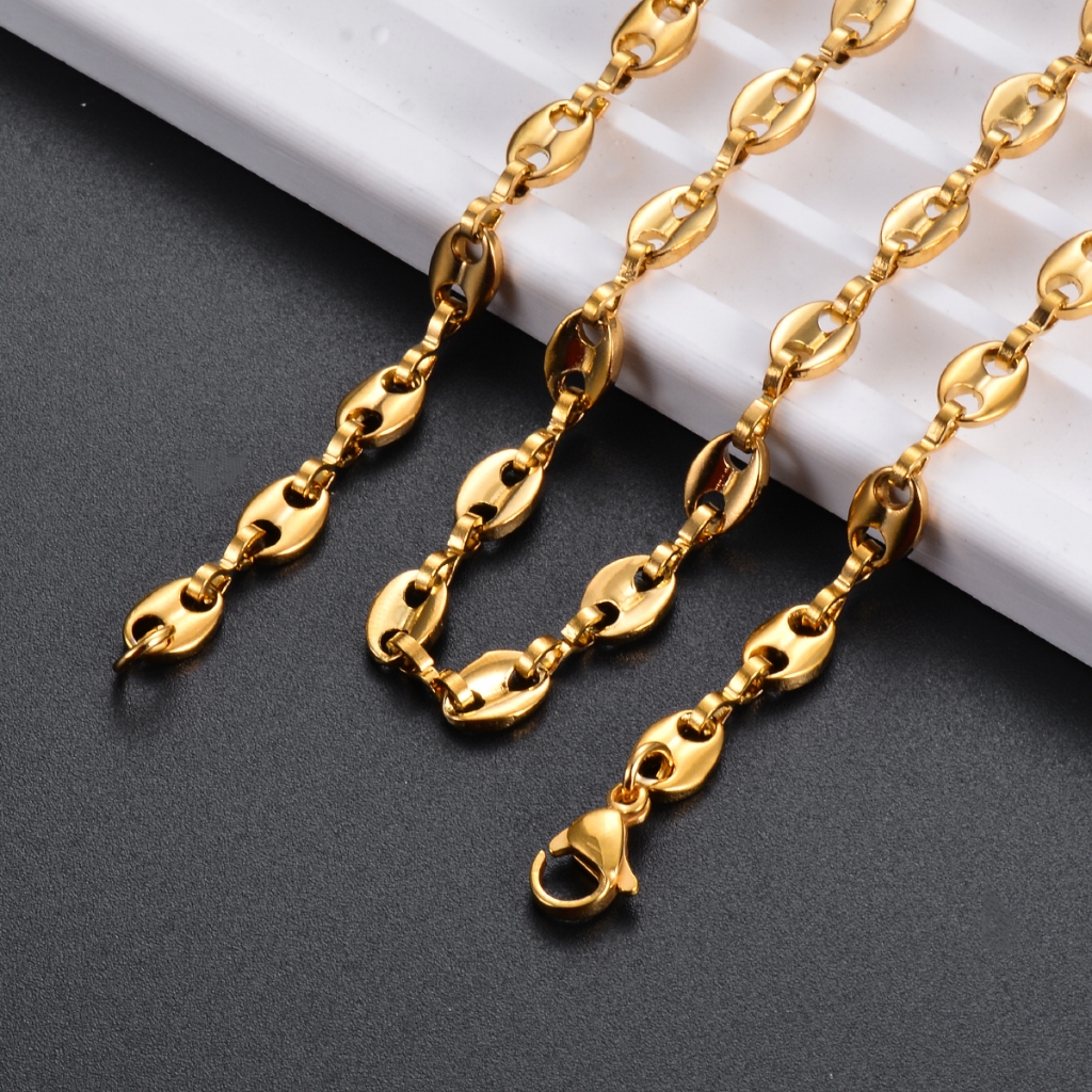 Stainless Steel Hip Hop Coffee Bean Chains Necklaces Pig Nose Link ...