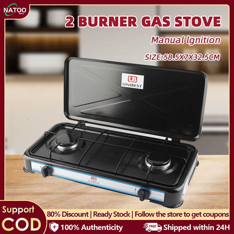 【Ready Stock】Double Burner Gas Stove With Cover Stainless Steel Multl ...