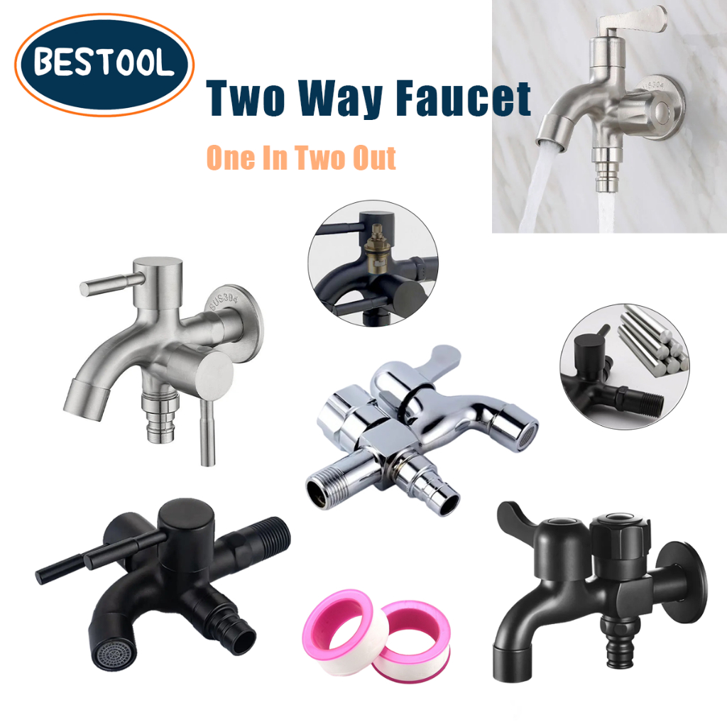 304 Stainless Faucet 1 In 2 Out Water Washer Tap Faucet Bathroom ...