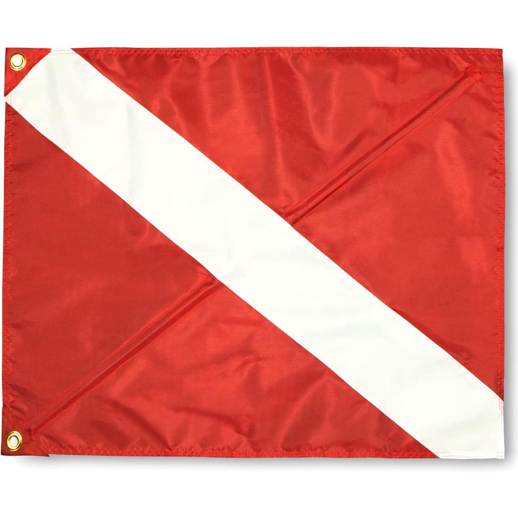 Anley 20x24 inch Nylon Diver Down Warning Flag with Removable Stiffening Pole - Red and White ...