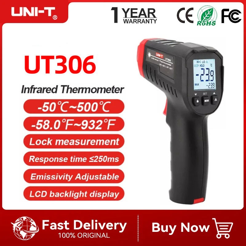 【Ready Stock】UNI-T Digital Temperature Meter UT306S UT306C Non-contact industrial Infrared Laser ...