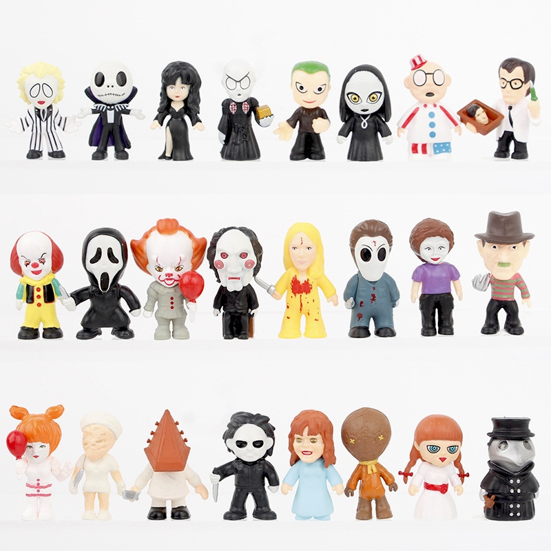 24Pcs/Set 5cm Gothic Horror Movie Figure Friday the 13th Jason Jack Skellington It Clown Doctor ...