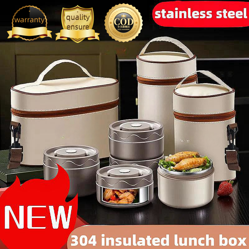 304 Stainless Steel Lunch Box Round Insulated Food Storage Box Sealed ...