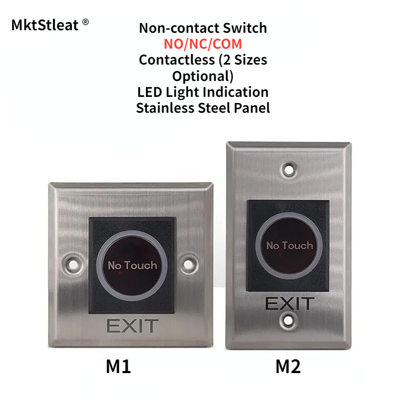 Contactless Infrared Sensor Door Switch DC12V Stainless Steel Panel Exit Button NO/NC/COM Gate ...