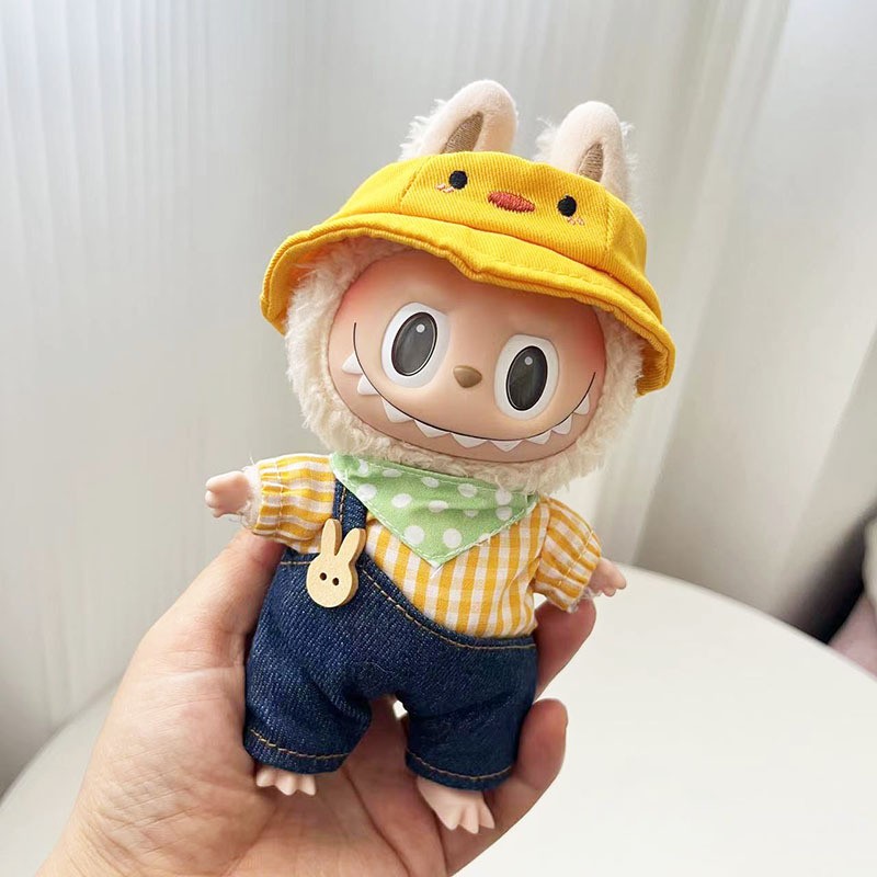 Labubu Macaron 17cm Pendant Doll Summer Yellow Hat Cute Set (Only ...