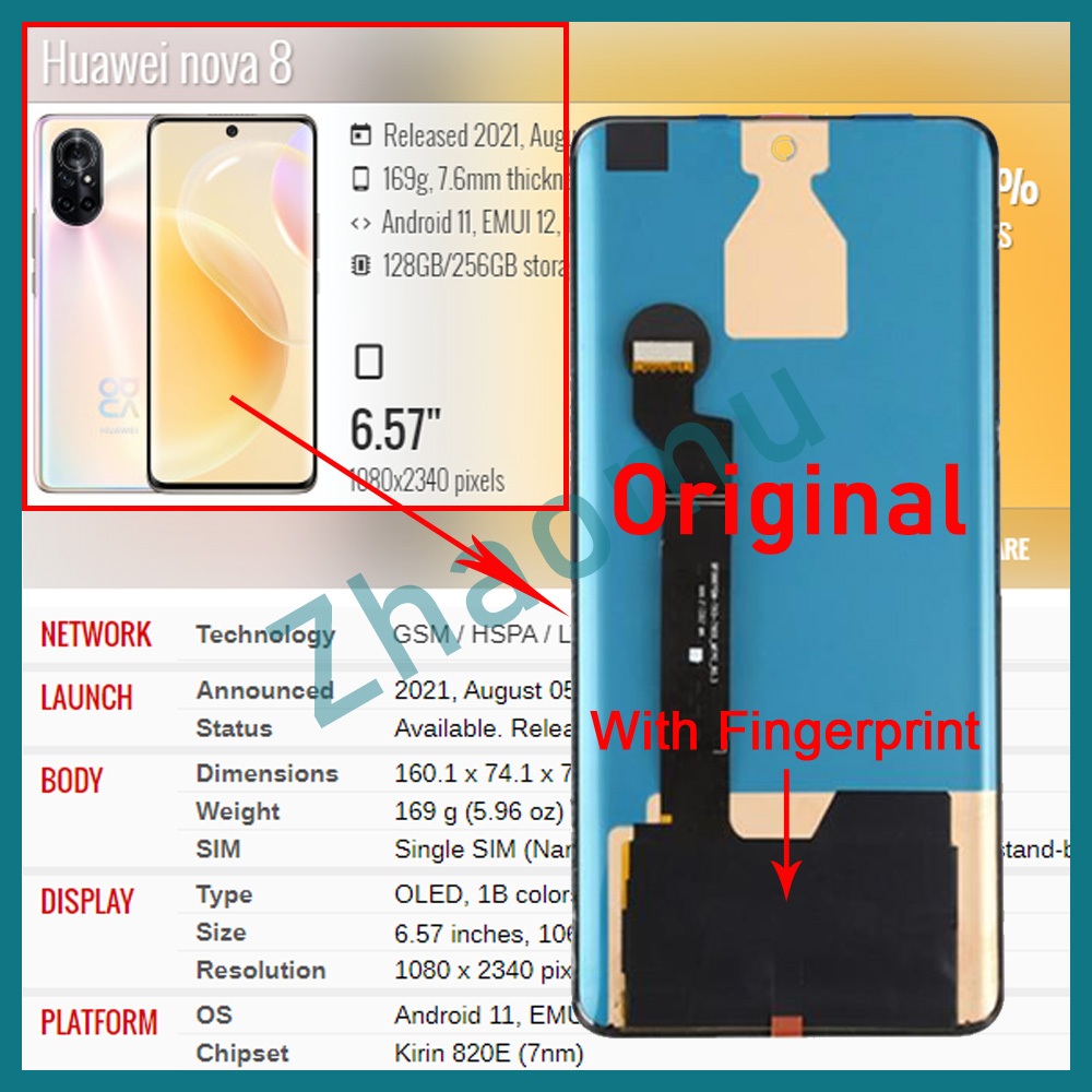 Original OLED Huawei Nova 8 Nova 8i LCD Display Touch Screen ...